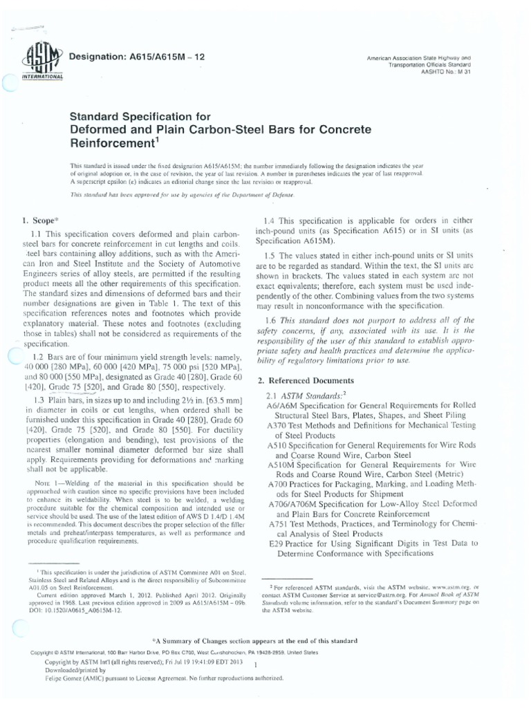 Astm A 615-12 | PDF