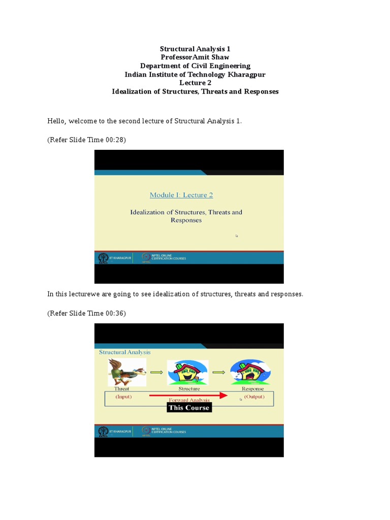 Lecture 2 - Idealization of Structures, Threats and Responses | PDF ...