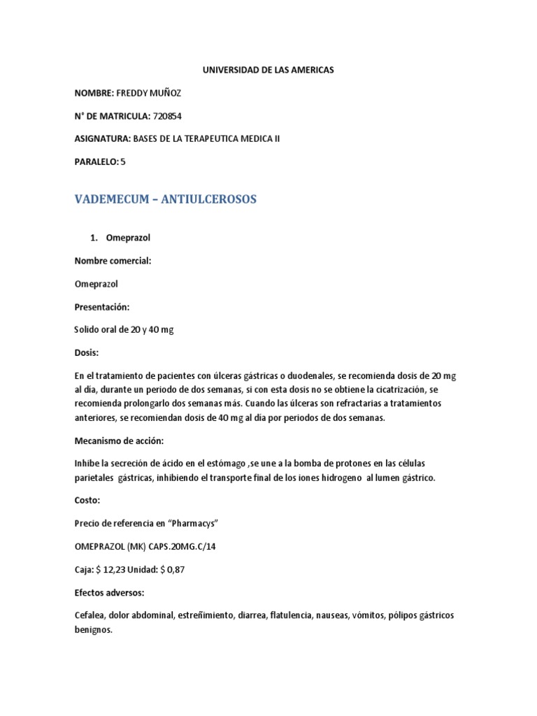 Vademecum Antiulcerosos | PDF | Estómago | Gastroenterología