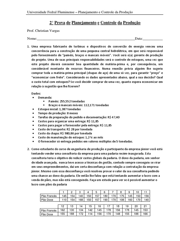 Prova PCP | PDF | Tempo | Business