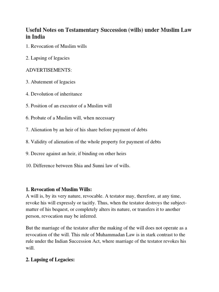 Wills Under Muslim Law | PDF | Will And Testament | Probate