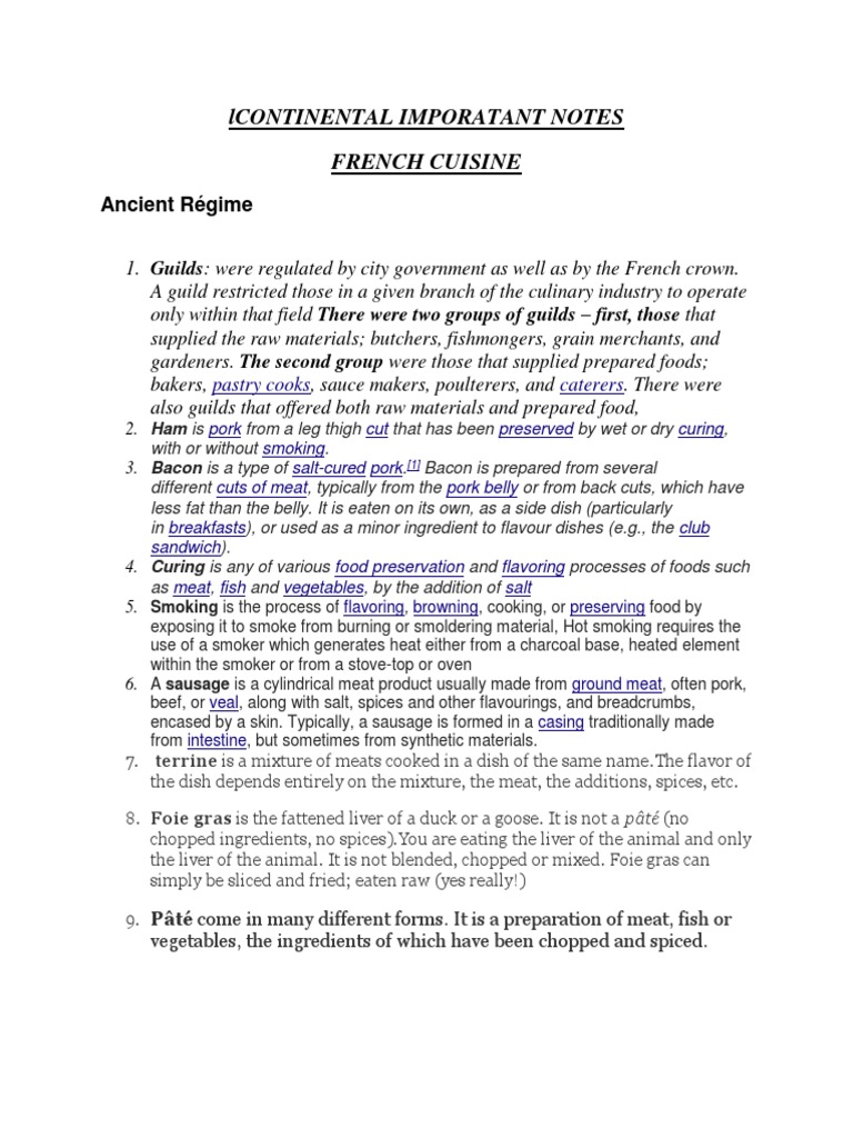 Continental Imporatant Notes | PDF | Grilling | French Cuisine