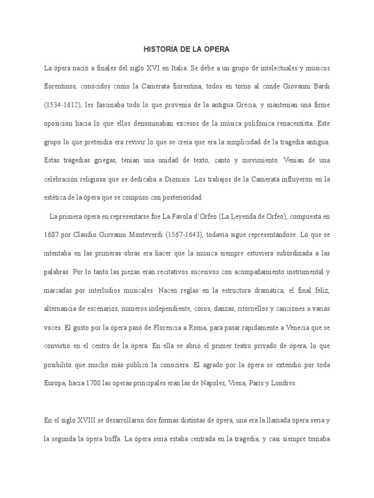 Orígenes y evolución de la ópera | PDF | Ópera | Composiciones ...