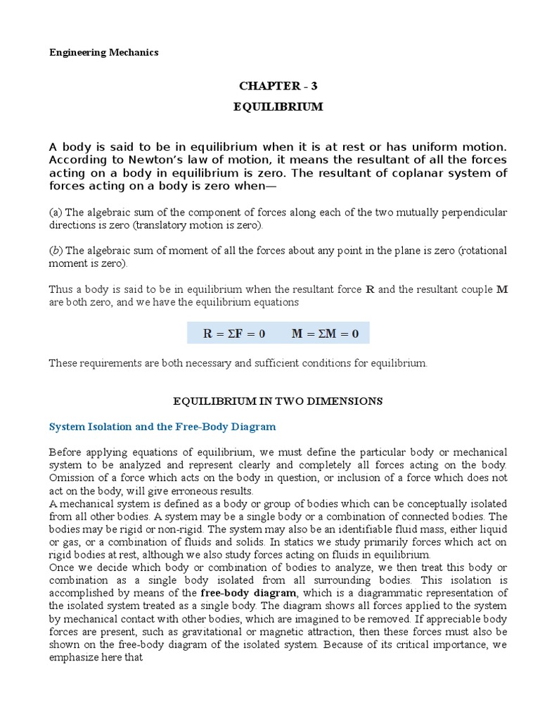 Chapter - 3 Equilibrium: Engineering Mechanics | Download Free PDF | Force | Physics