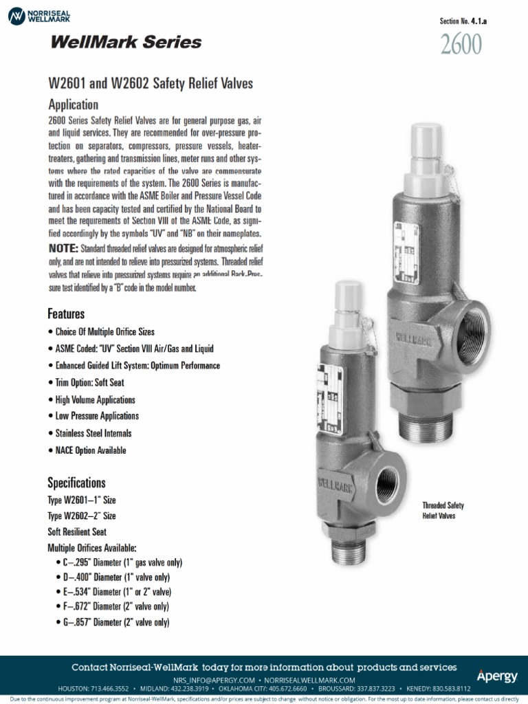 Safety Relief Valve - Norriseal WellMark 2600 | PDF | Gas Technologies ...