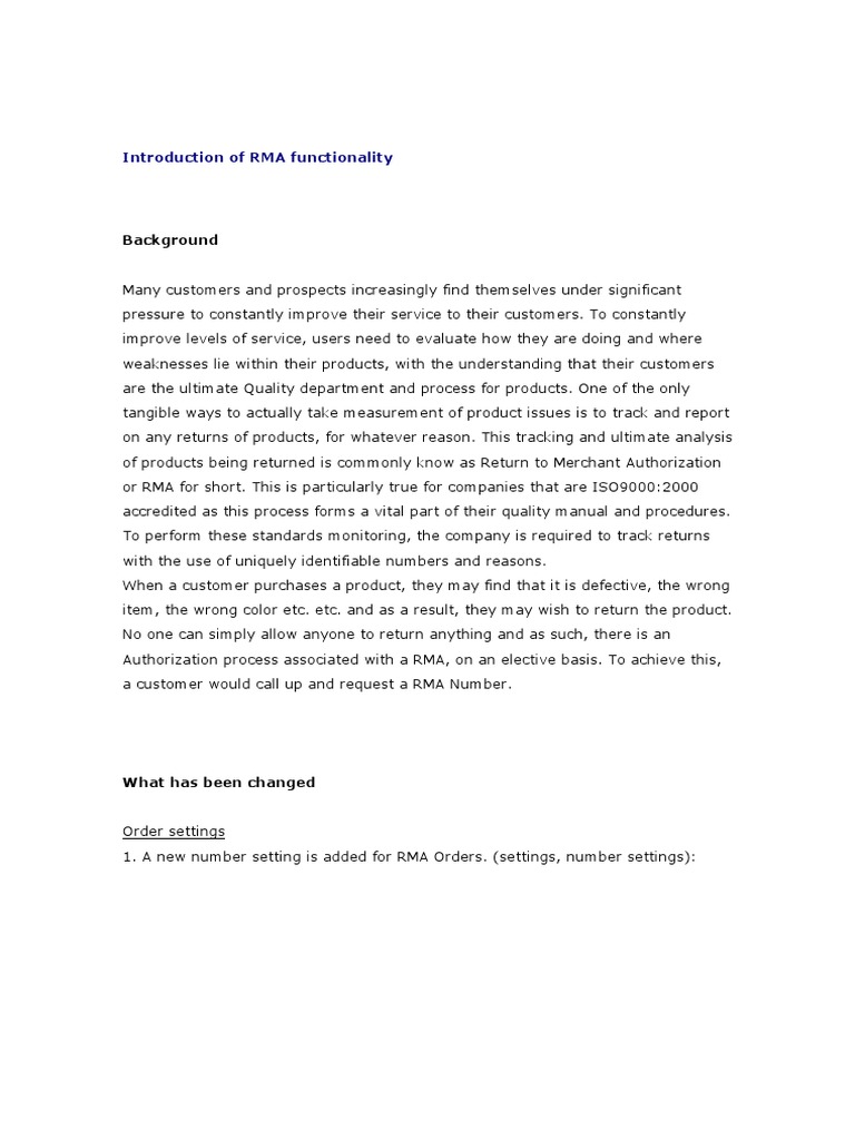 Introduction of RMA Functionality | PDF | Inventory | Computing Introduction of RMA Functionality | PDF | Inventory | Computing