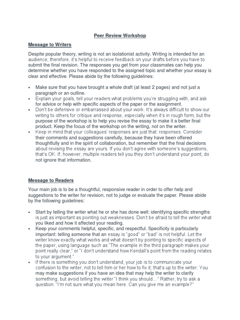 Peer Review Workshop | PDF | Writers | Essays