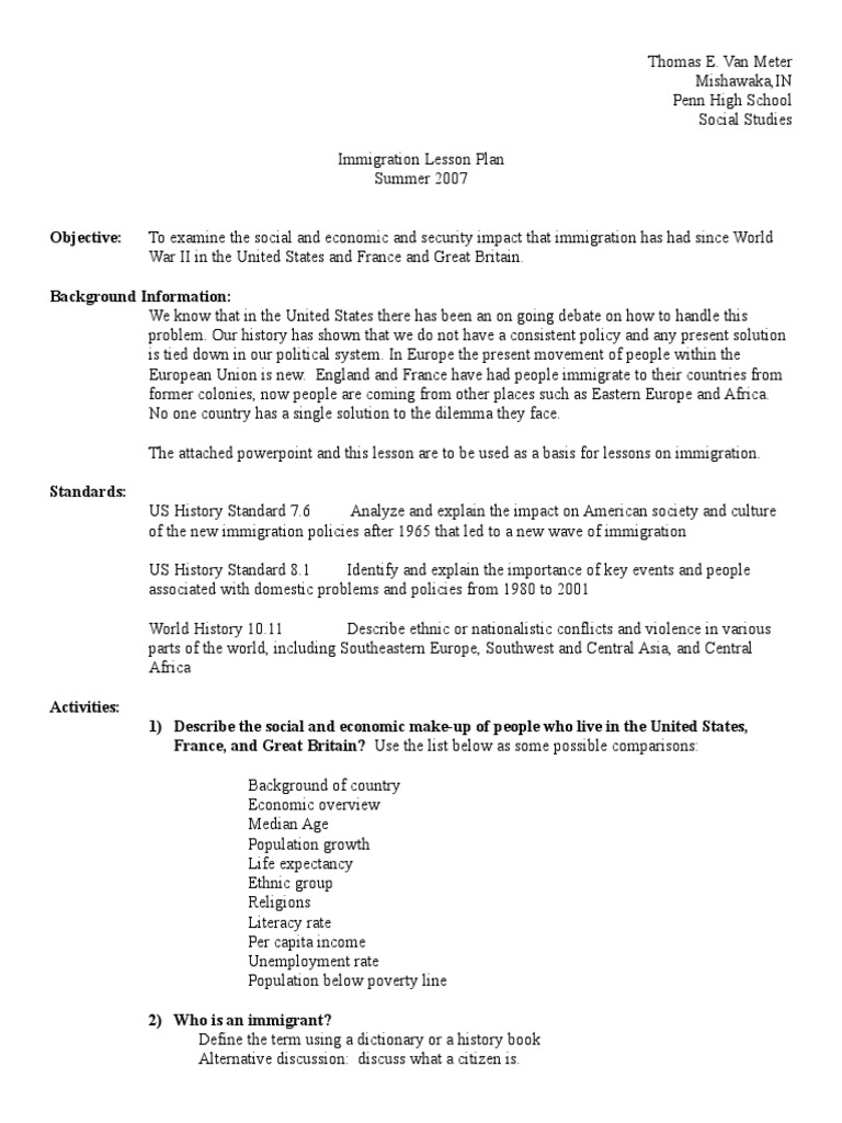 Immigration Lesson Plan | PDF | Immigration | United Kingdom