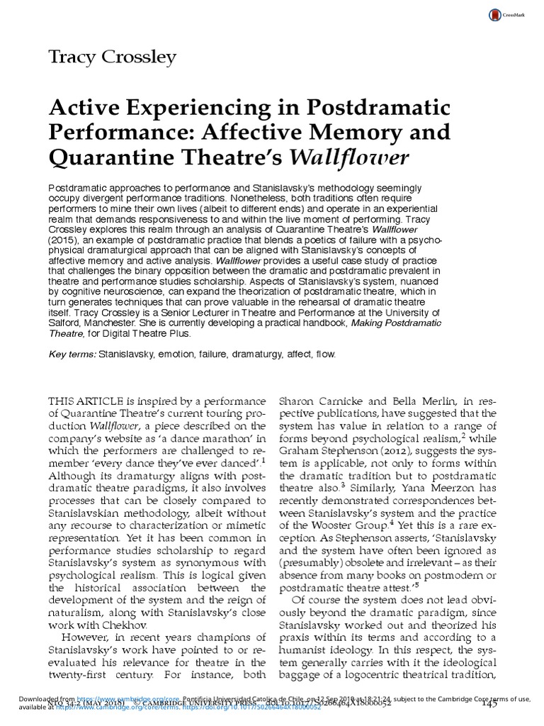 Active Experiencing in Postdramatic Performance Affective Memory and ...