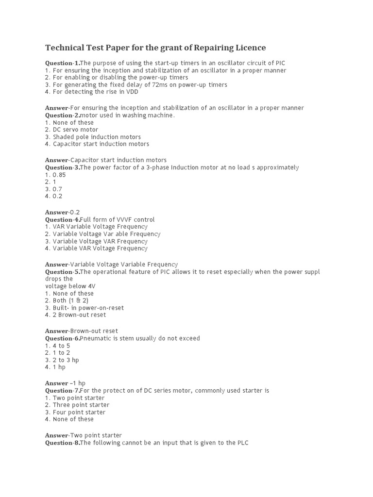 Test Answers | PDF | Electric Motor | Electrical Components