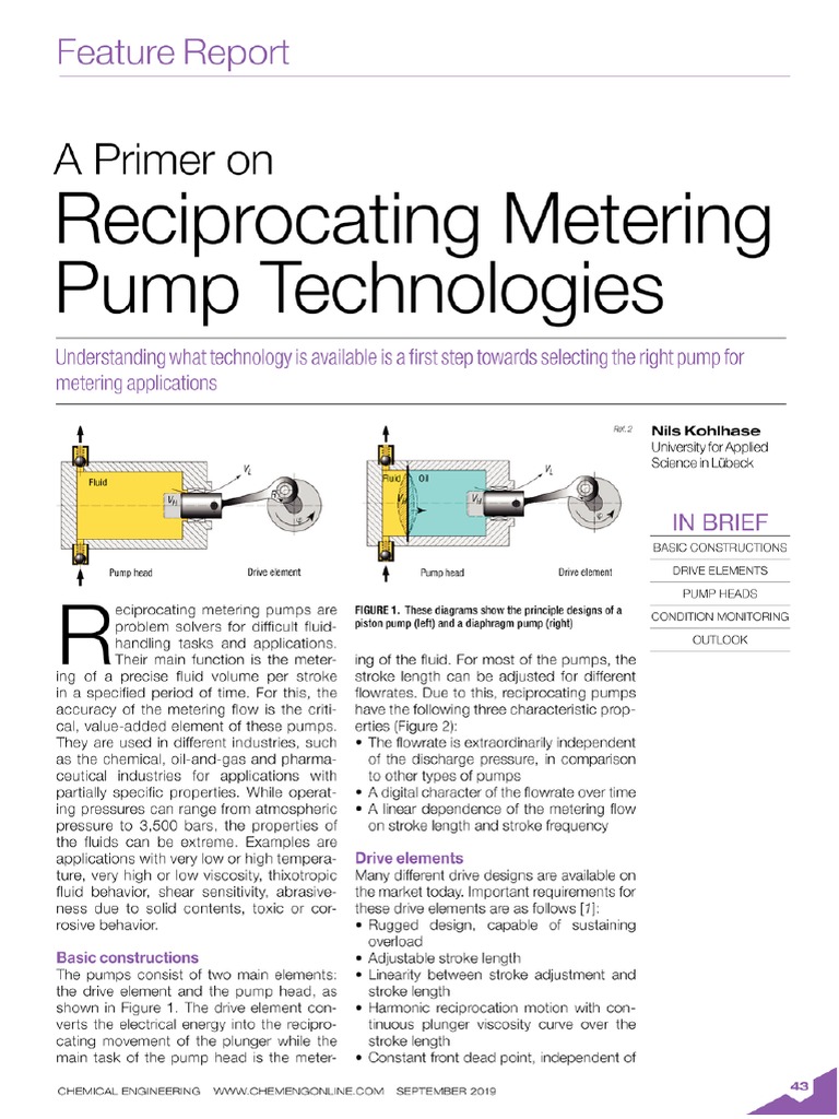 A Primer On Reciprocating Metering Pump Technologies | PDF | Pump | Valve