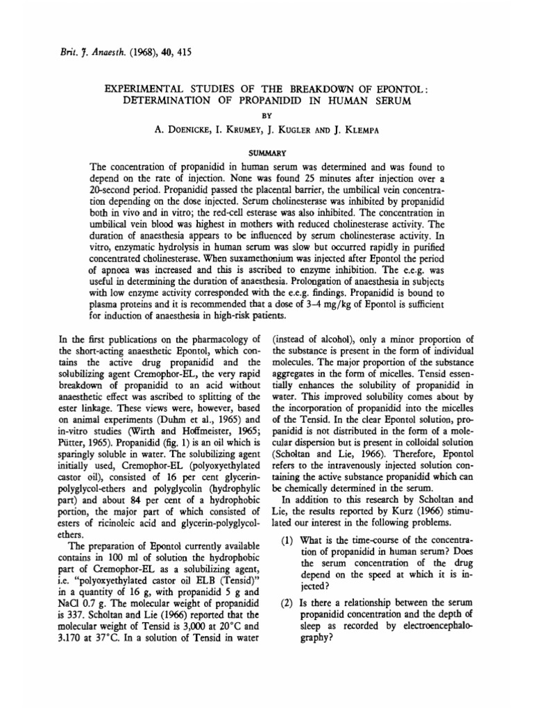 Experimental Studies of The Breakdown of Epontol - Determination of ...