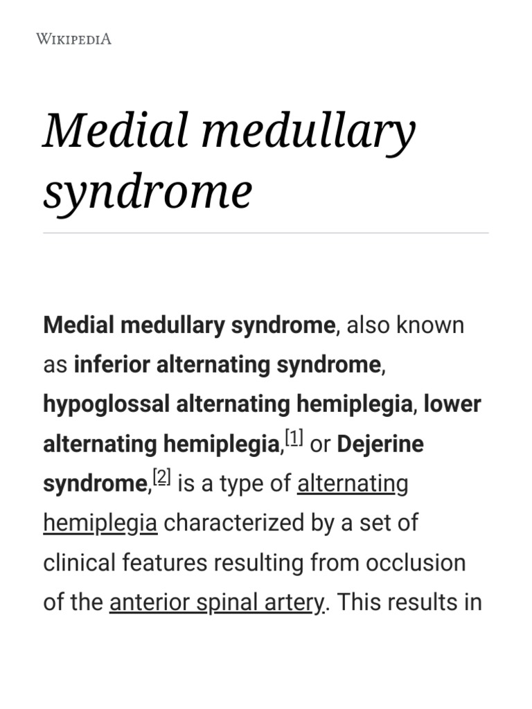Medial Medullary Syndrome Overview | PDF | Brainstem | Neurology