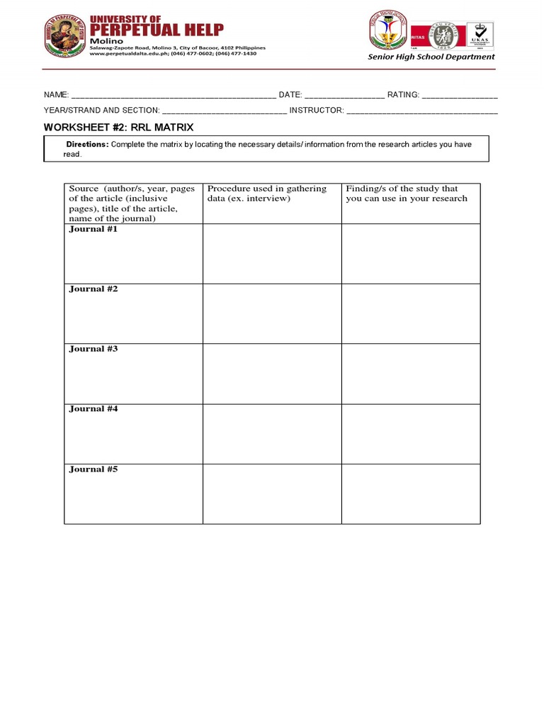 Worksheet #2: RRL Matrix: Journal #1 | PDF