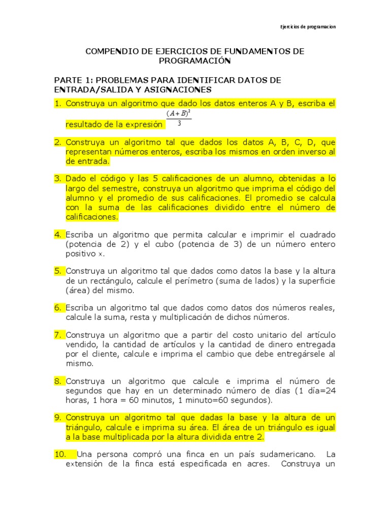 Compendio de Ejercicios de Programacin-1 | PDF | Masa | Algoritmos