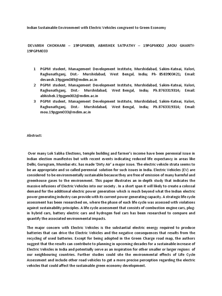 Research Paper Electric Vehicles (Autorecovered) | PDF | Electric ...