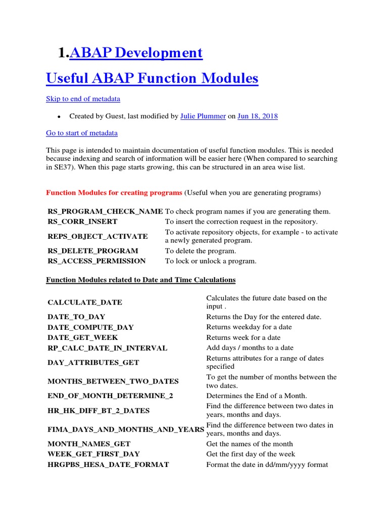 ABAP Function Modules Guide | PDF | Computer File | Metadata