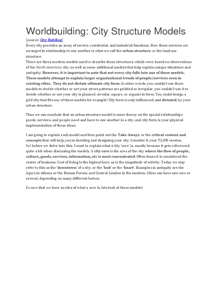 Urban Structure Models for Cities | PDF