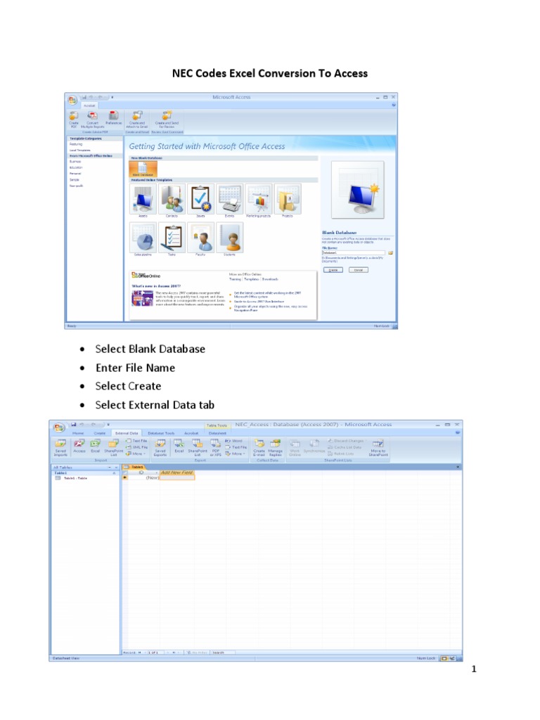 NEC Codes Excel to Access Guide | PDF | Microsoft Excel | Information ...
