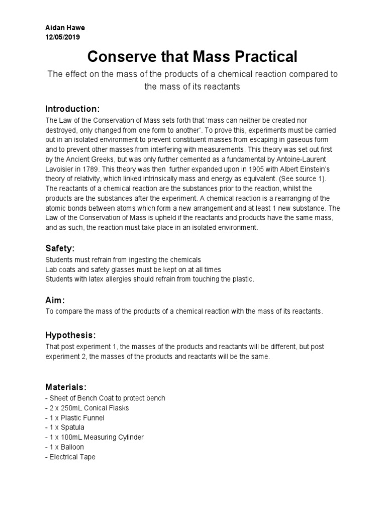 Conservation of Mass | PDF | Mass | Chemical Reactions