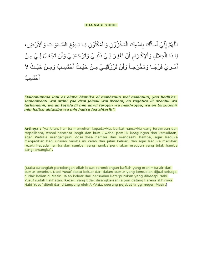 Doa Nabi Yusuf | PDF | Kajian Bahasa Asing | Agama & Spiritualitas