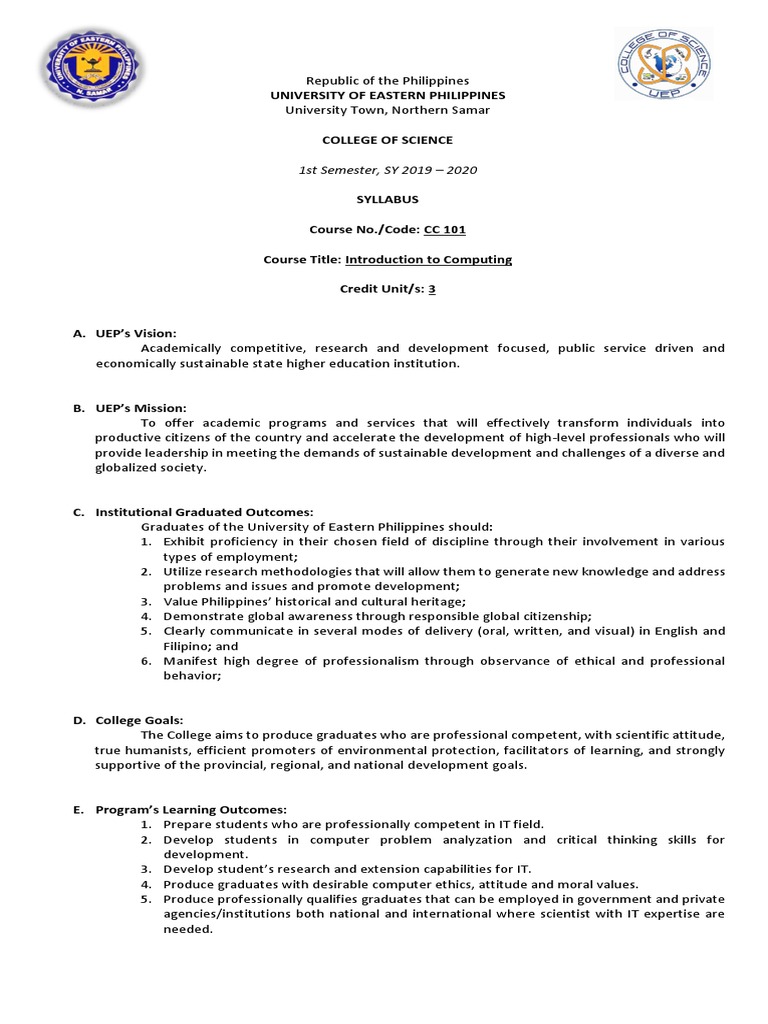 UEP CC 101 Intro Computing Syllabus | PDF | Software | Internet