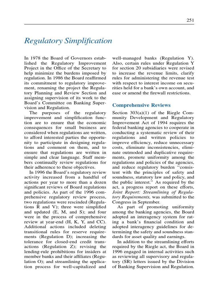 Regulatory Simplification: Comprehensive Reviews | PDF | Glass–Steagall ...