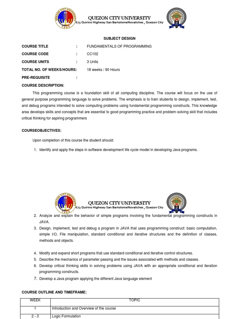 Cc102 - Syllabus - Fundamentals of Programming | Download Free PDF | Computer Programming ...