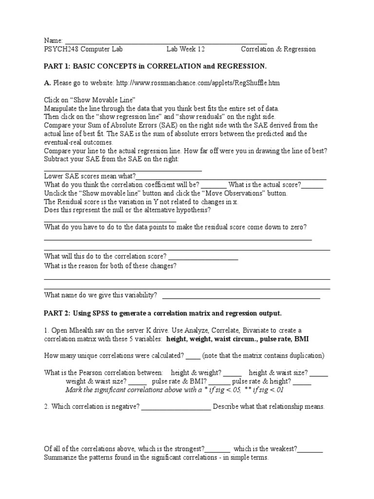 Lab 12 Worksheet Correlation | PDF | Correlation And Dependence | Regression Analysis