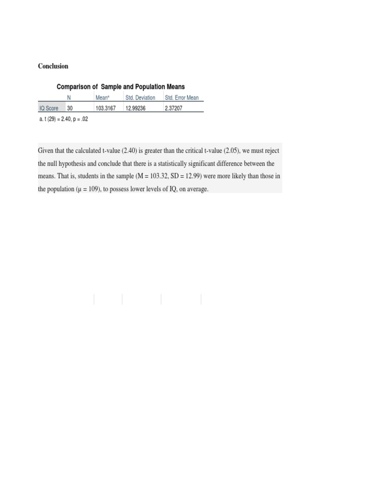 Conclusion: Comparison of Sample and Population Means | PDF