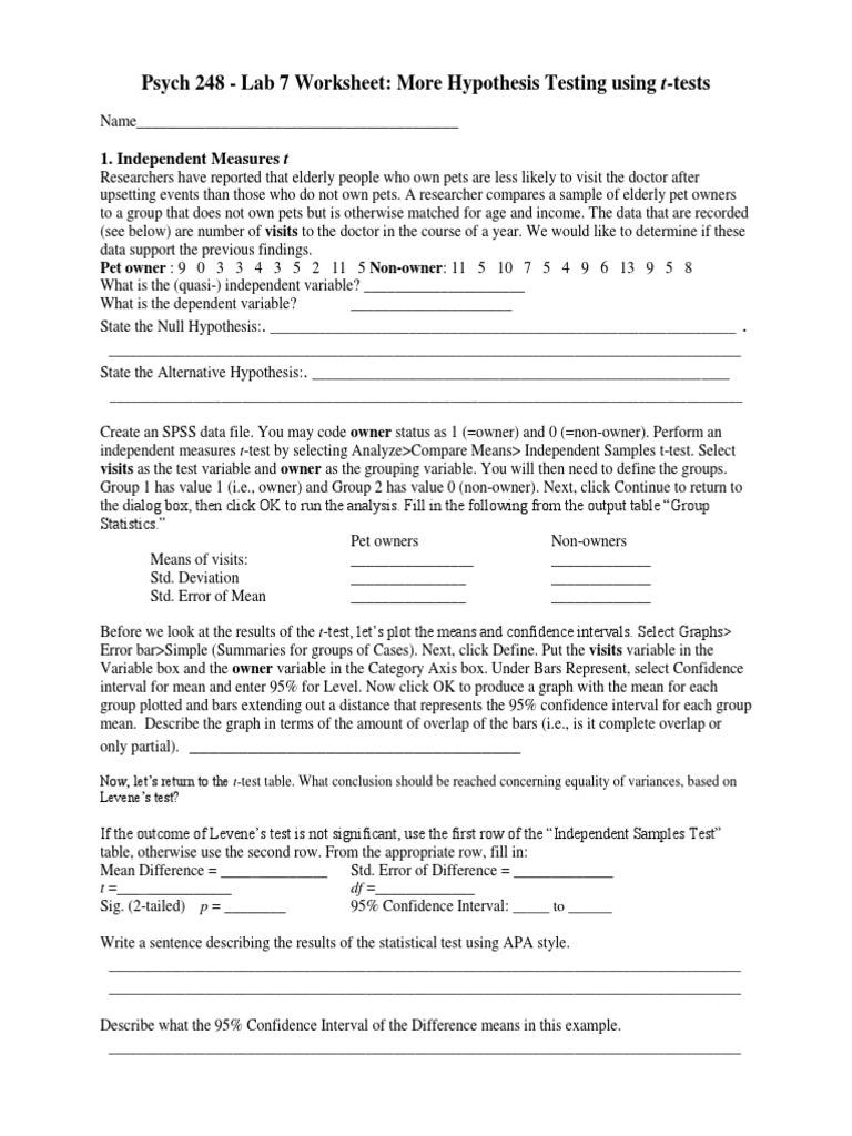 Lab 7: T-Tests and Hypothesis Testing | PDF | Student's T Test ...