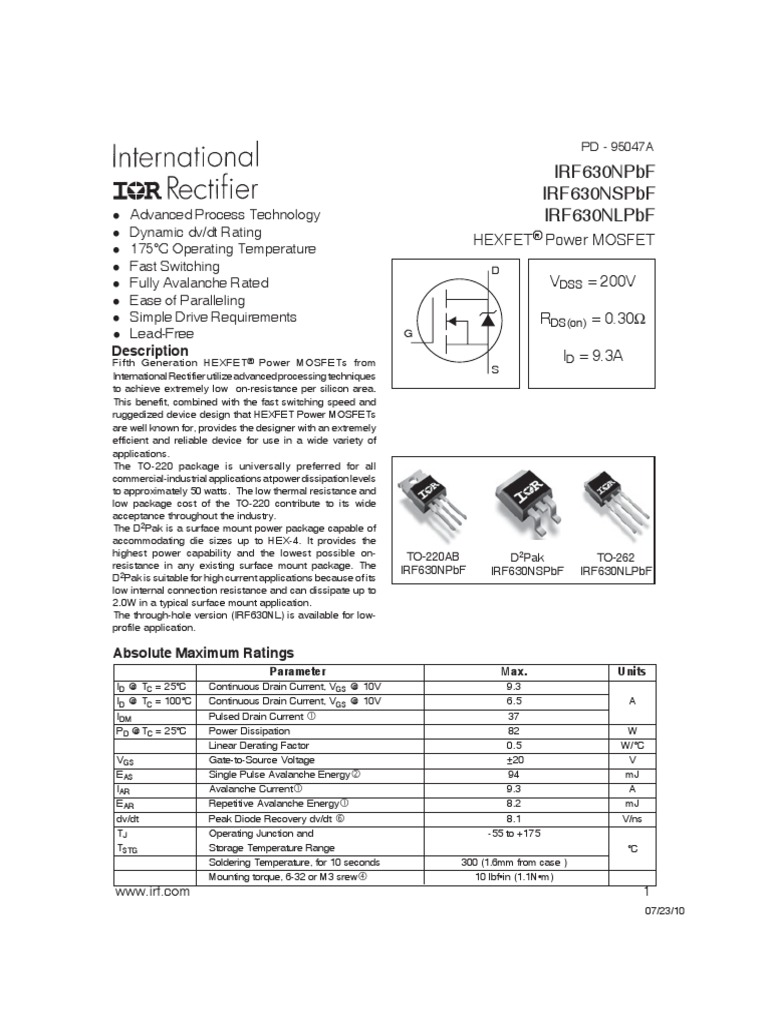 Irf630 Ir | PDF | Computer Engineering | Electrical Components