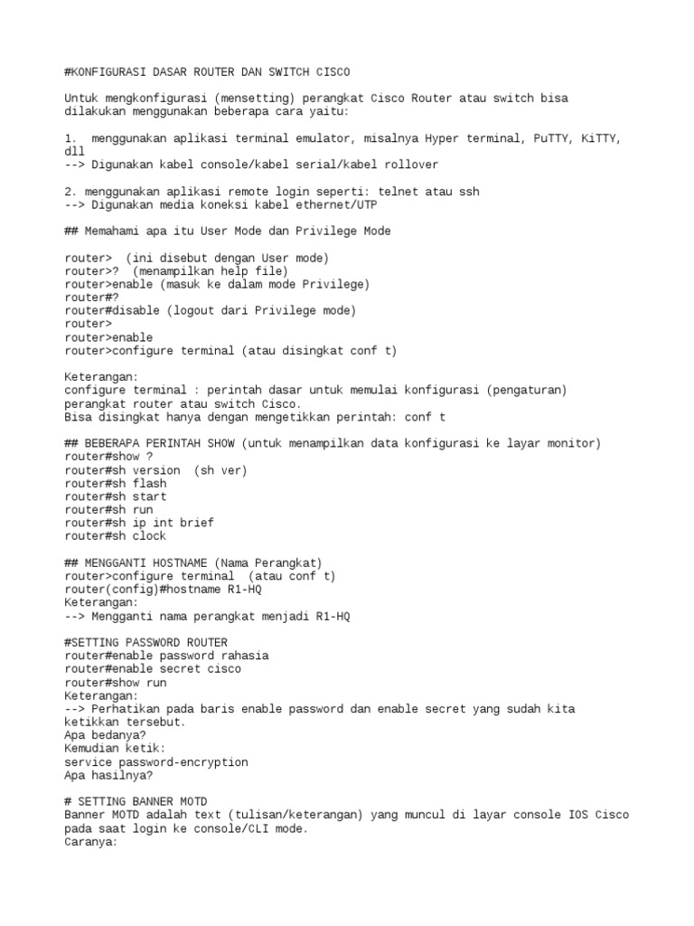 Konfigurasi Dasar Router Cisco Dan Switch | PDF