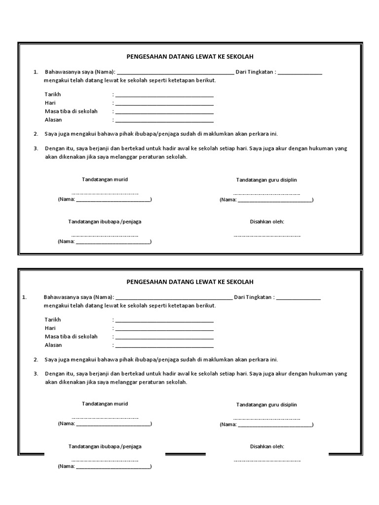Slip Kehadiran Lewat Ke Sekolah | PDF