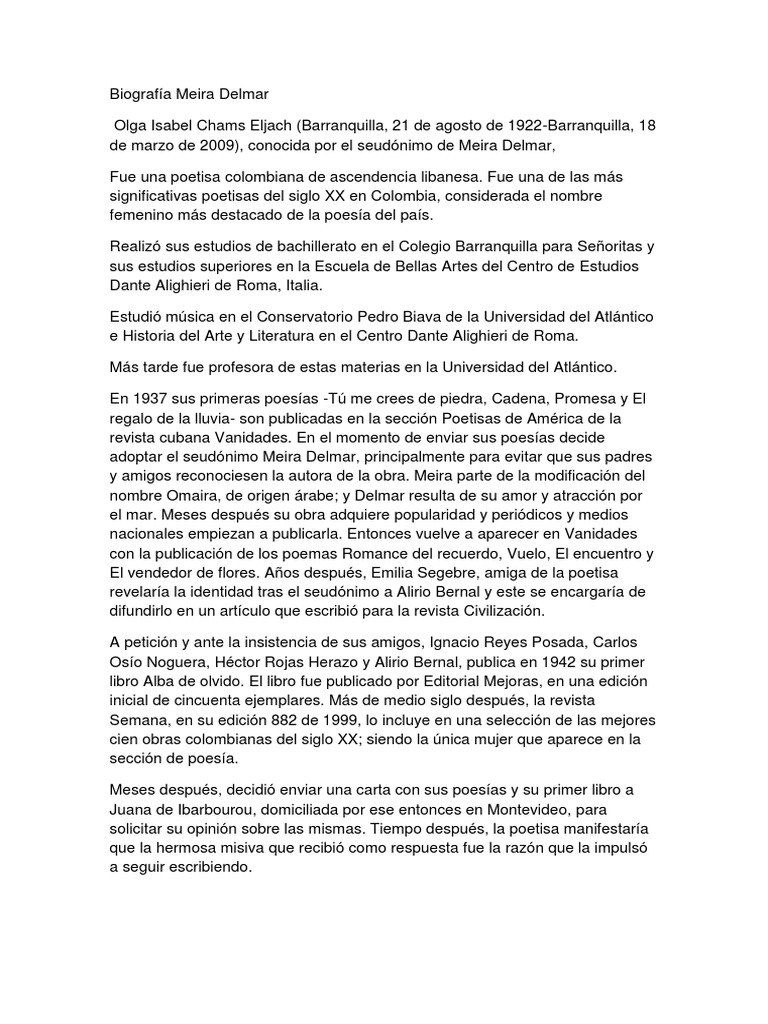 Biografía Meira Delmar | PDF | Poesía