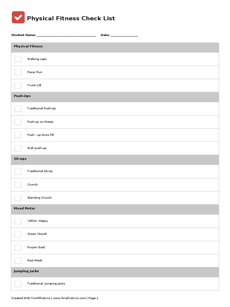 Physical Fitness Checklist | PDF