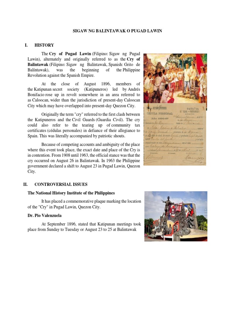Sigaw NG Balintawak O Pugad Lawin | PDF | Philippines | Metro Manila