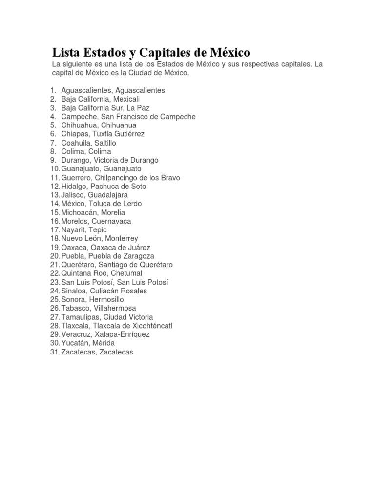 Lista Estados y Capitales | PDF