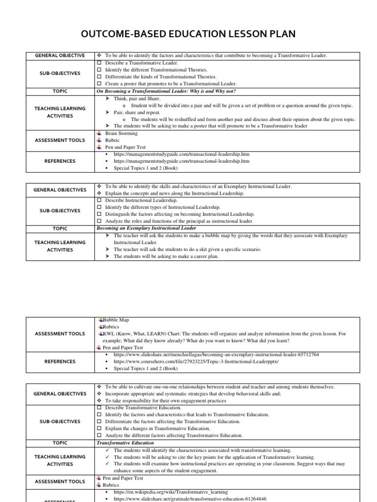 Outcome-Based Education Lesson Plan: General Objective | PDF ...