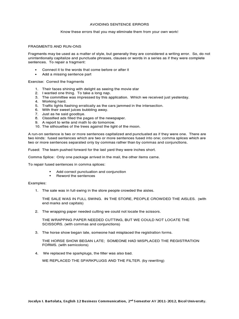 Avoiding Common Sentence Errors | PDF | Language Mechanics | Linguistics