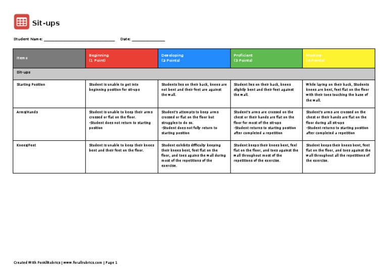 Sit Up Rubric | Physical Exercise | Recreation