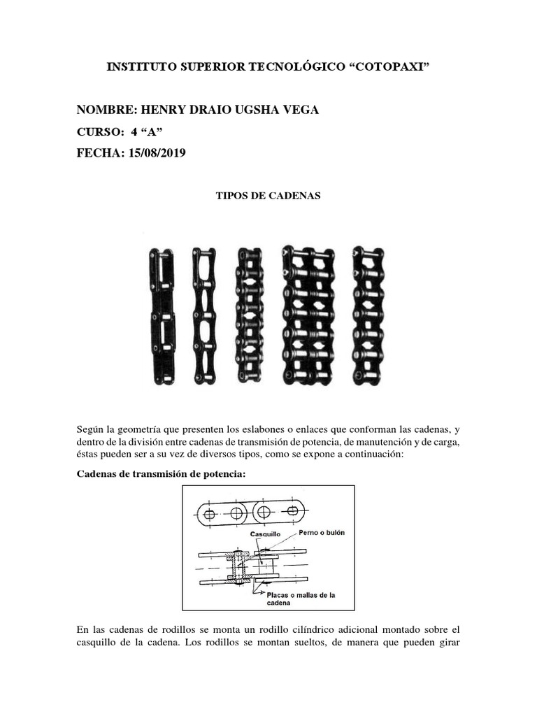 Tipos de Cadenas | PDF | Ingeniería mecánica | Bienes manufacturados