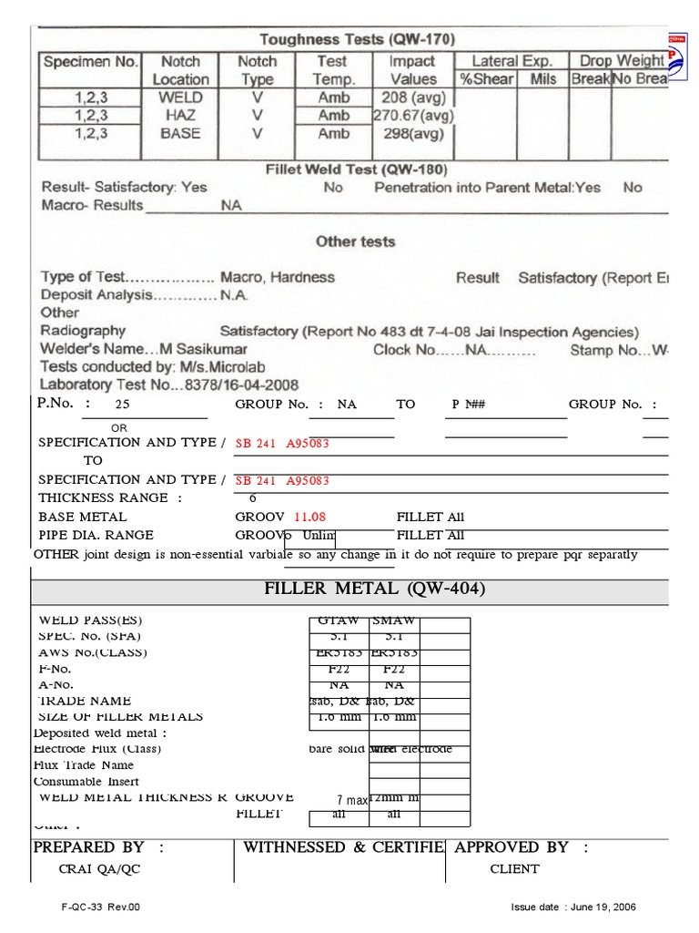 Wps For Aluminium Welding | PDF | Welding | Construction
