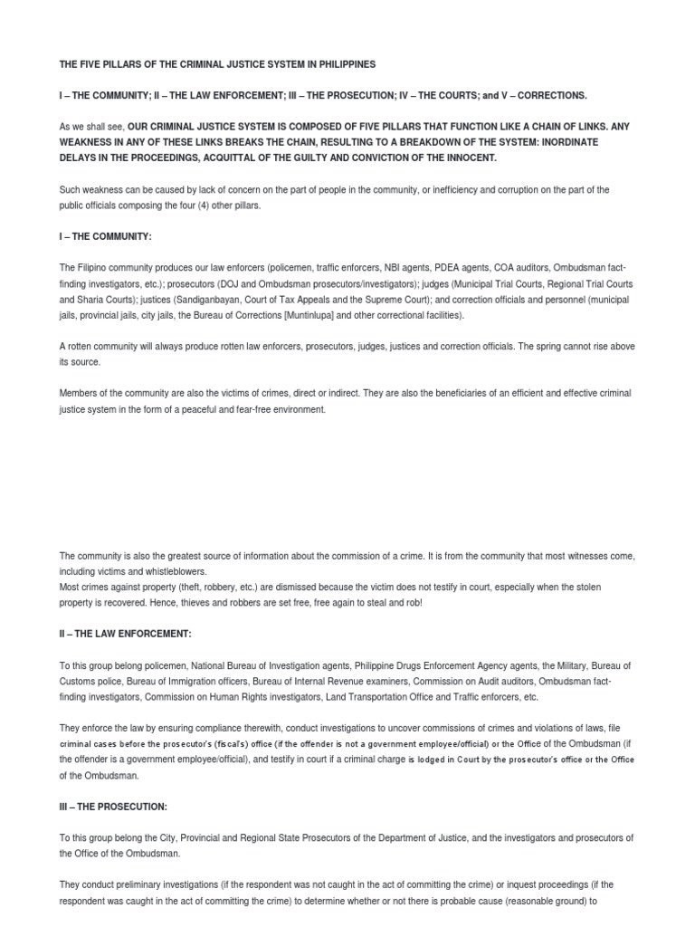 The Five Pillars of The Criminal Justice System in Philippines | PDF ...
