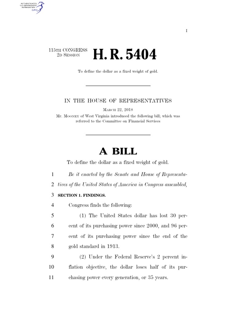 US Congress Bill H. R. 5404 | Download Free PDF | United States Dollar ...