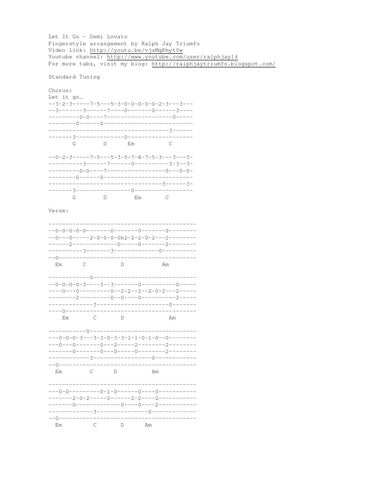 Let It Go (Frozen OST Guitar Tabs) PDF | PDF | Vocal Music | Popular Music