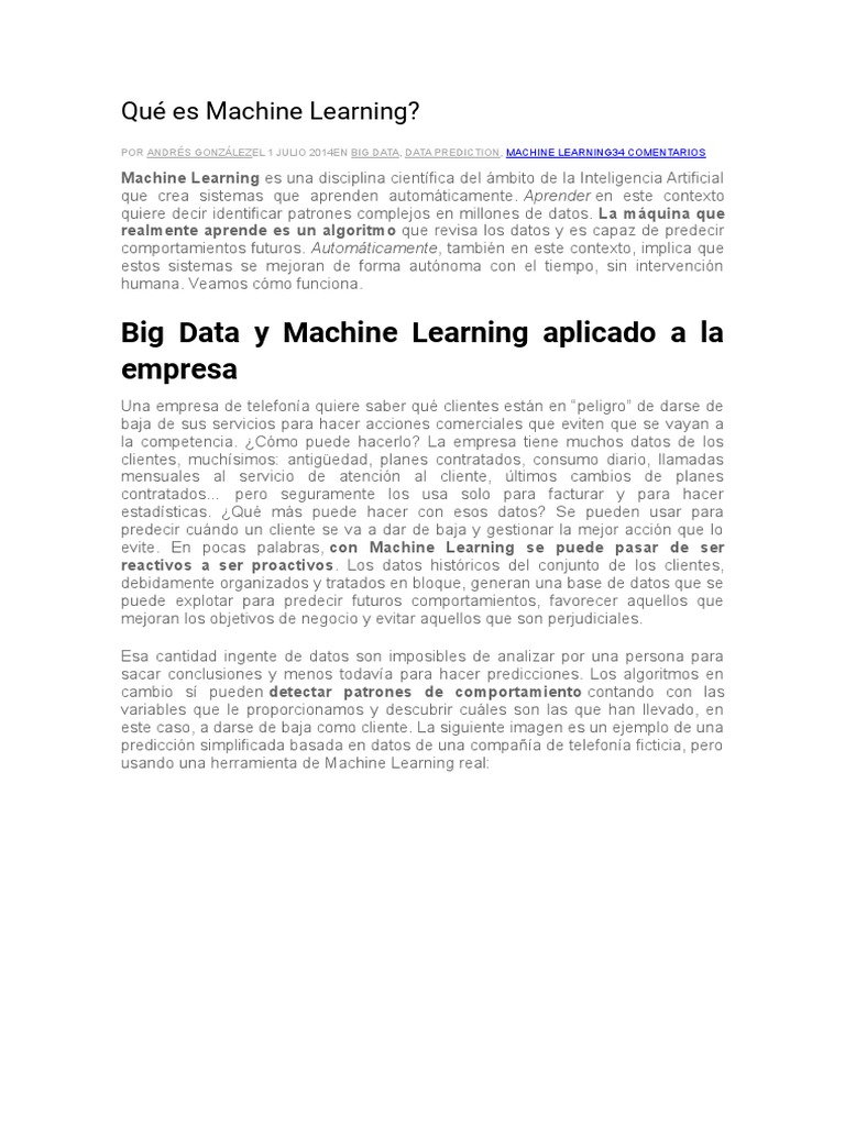 Machine Learning | PDF | Aprendizaje automático | Big Data