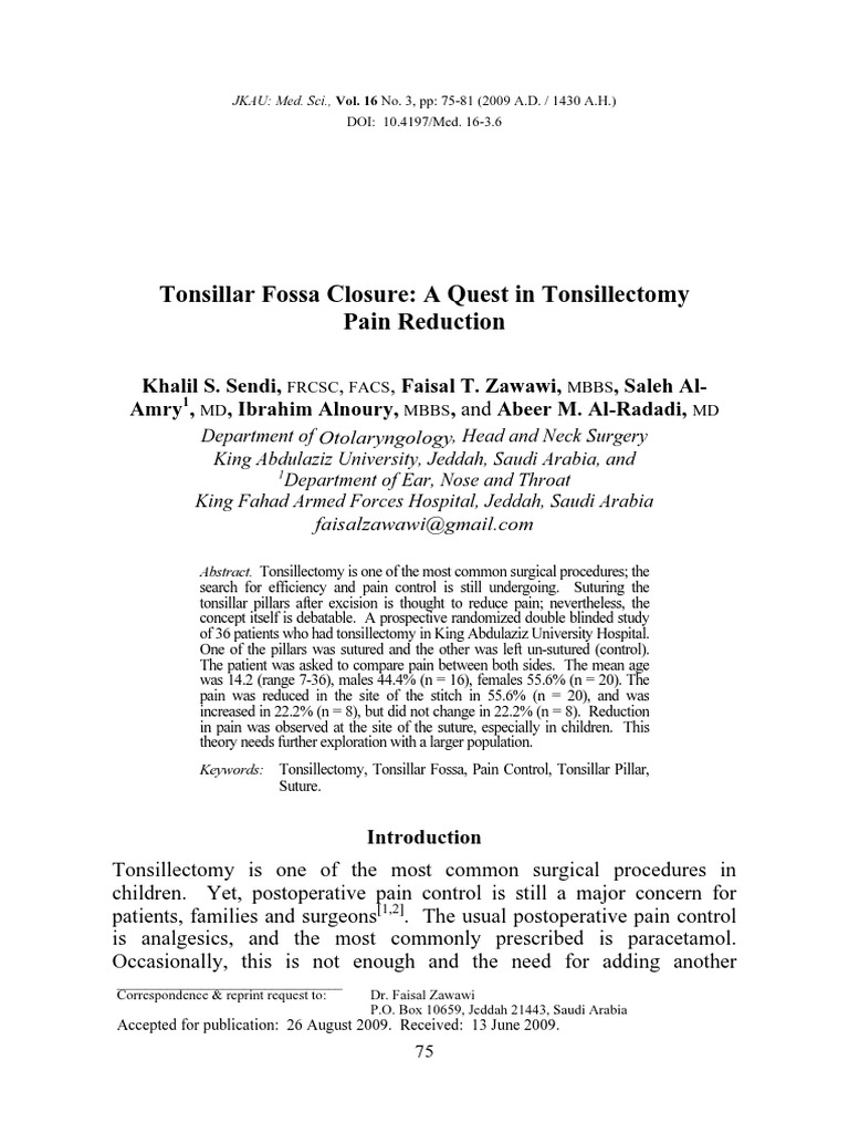 Tonsillar Fossa Closure | PDF | Pain | Pain Management