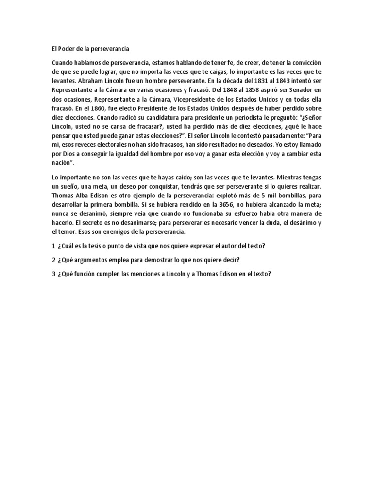 GUIA de LECTURA El Poder de La Perseverancia | PDF