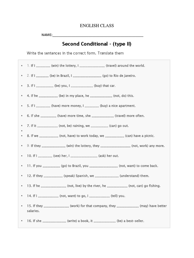Second Conditional - (Type II) : English Class | PDF